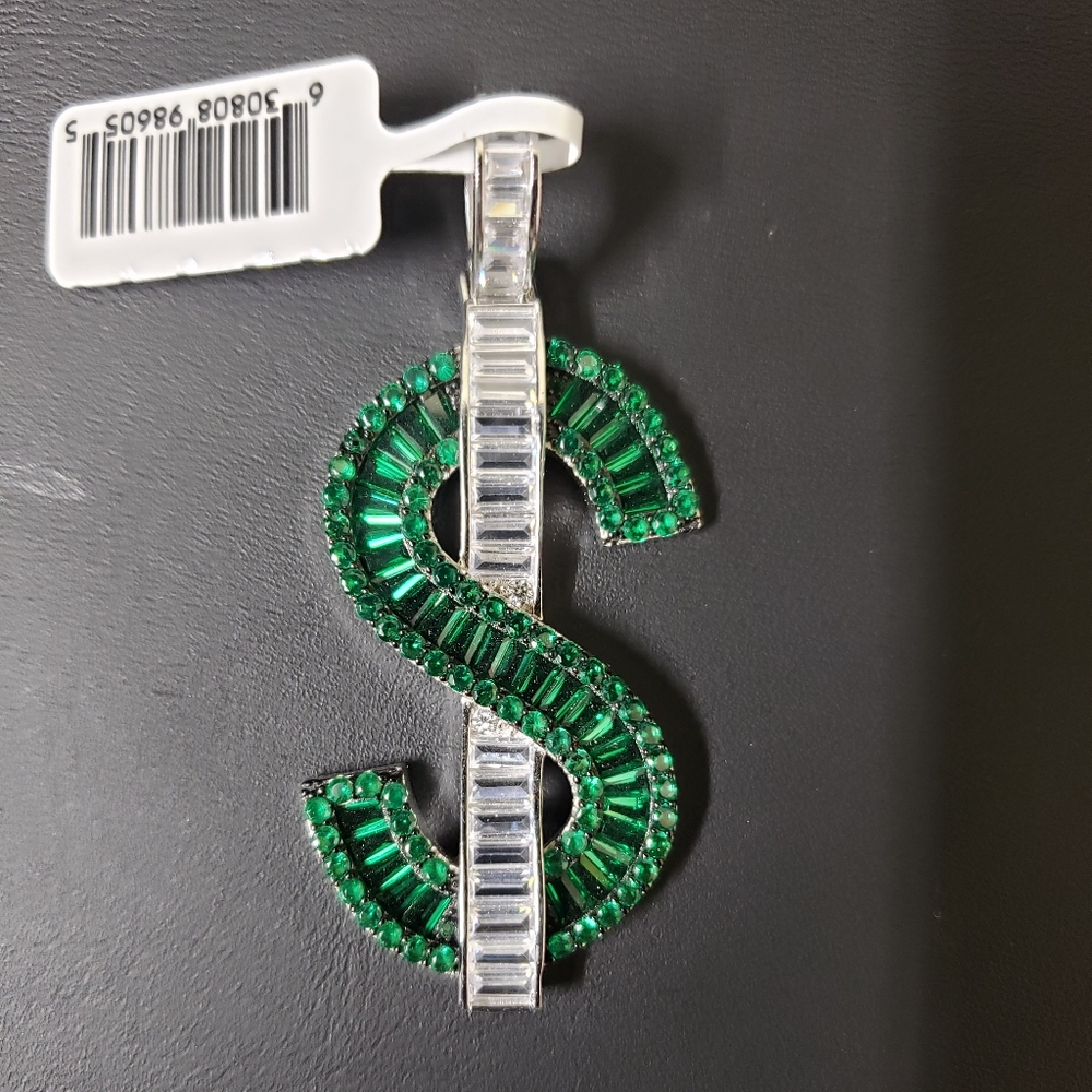 Sterling Silver Dollar Sign Pendant - Gem